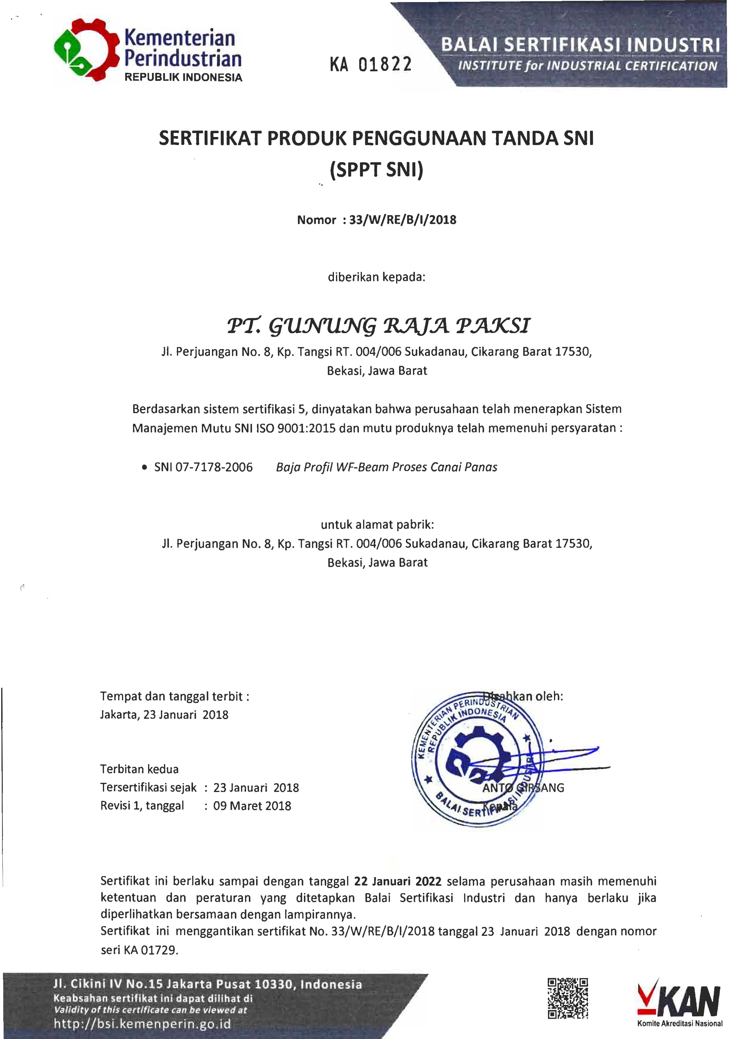 Certification Products - PT Gunung Raja Paksi Tbk